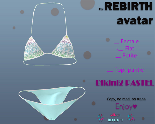 Second Life Marketplace - Akikazu Bikini2 pastel Rebirth [Add and Clic]
